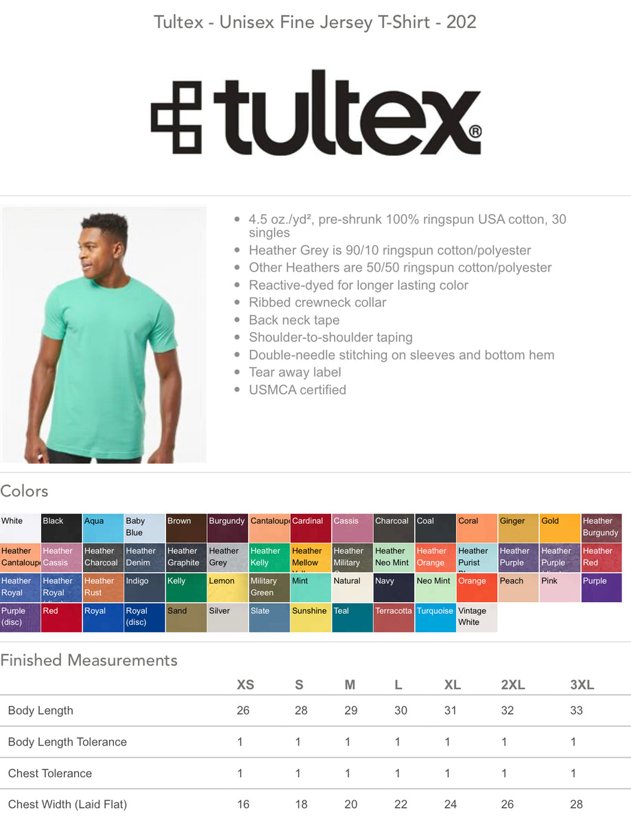 Size and Color Charts - Tultex – Johnnie Sue's